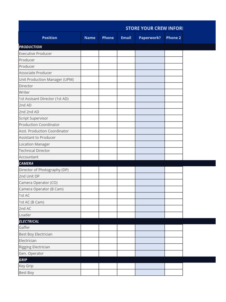 Wrapbook Film Crew List Template | PDF | Business