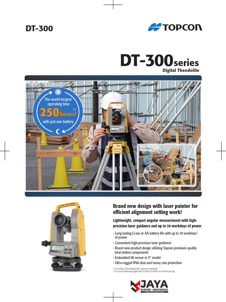 Brosur Theodolite Digital Topcon DT 300 Series | PDF | Optics | Equipment