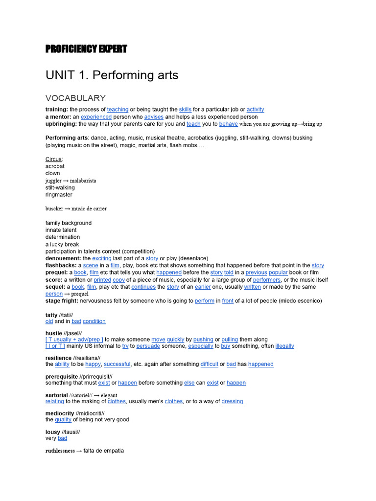 PROFICIENCY EXPERT Unit 1 | PDF | Performing Arts