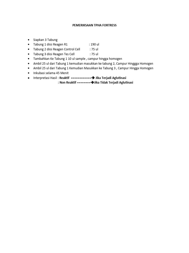 Pemeriksaan Tpha Fortress | PDF | Kesehatan Holistik