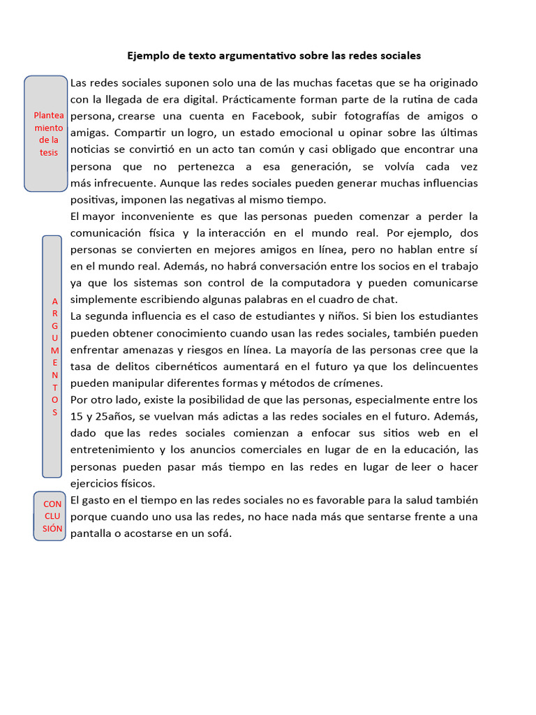 Texto Argumentativo-Ejemplos | PDF | Servicio de redes sociales | Facebook