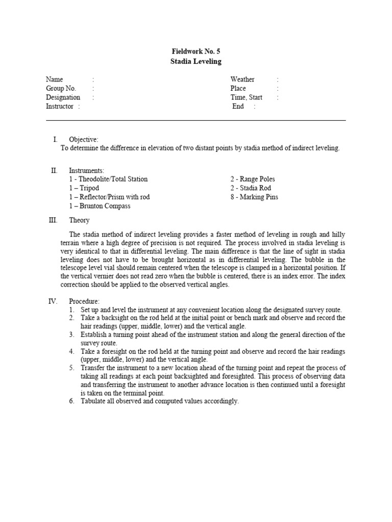 FW 5 Stadia Leveling | PDF | Metrology | Science