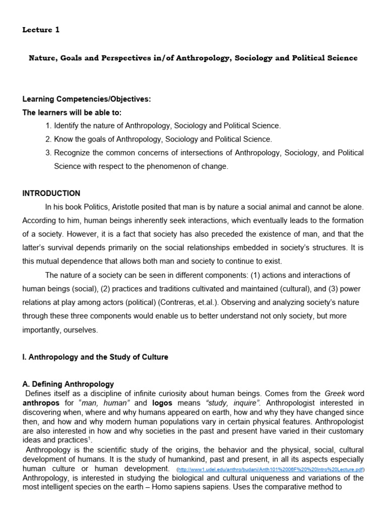 Lecture 1 Understanding The Nature of Anthropology Sociology and ...