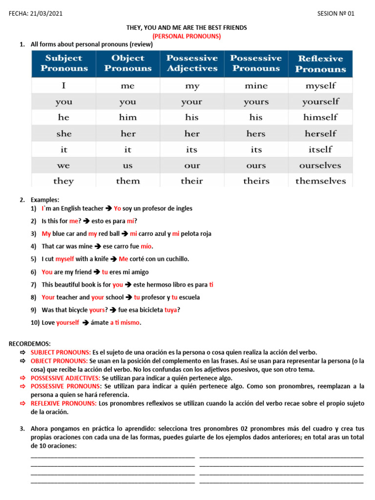Week 2 Personal Pronouns | PDF | Artes del Lenguaje y Comunicación