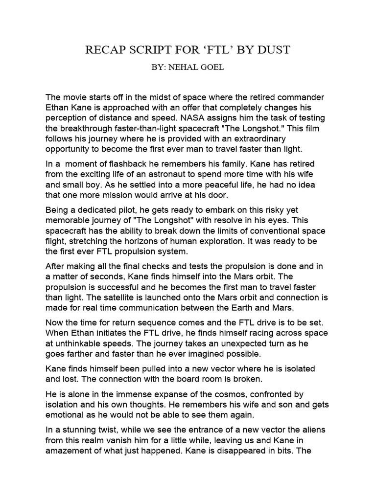 Recap Script For FTL | PDF | Spacecraft Propulsion | Spacecraft