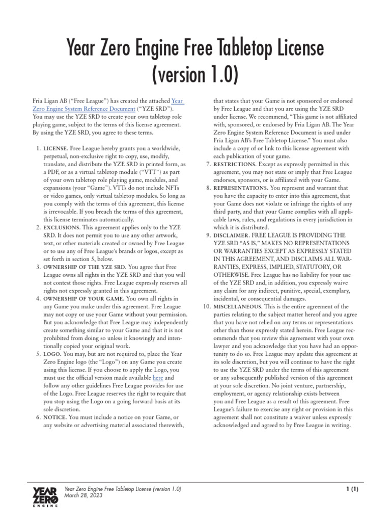 Year-Zero-Engine-License-Agreement 123 | PDF | License | Civil Law (Legal System)