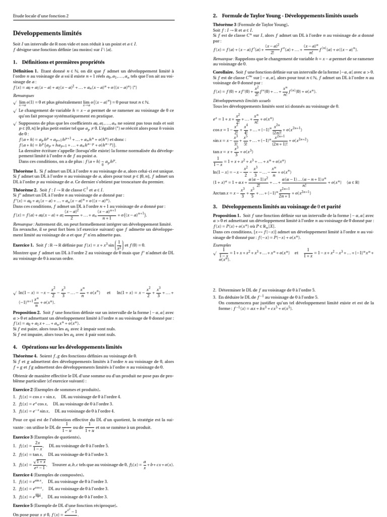 Formule de Taylor Young - Développements Limités Usuels | PDF ...