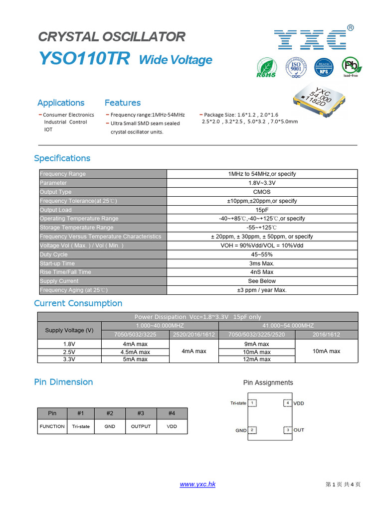 Yangxing-Tech-OT322525MJBA4SL C669088 | PDF | Electronic Oscillator ...
