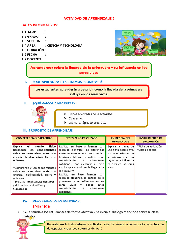 D3 A1 SESION CT. Aprendemos Sobre La Llegada de La Primavera y Su Influencia en Los Seres Vivos ...