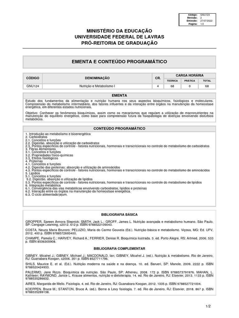 Ementa | PDF | Metabolismo | Proteínas