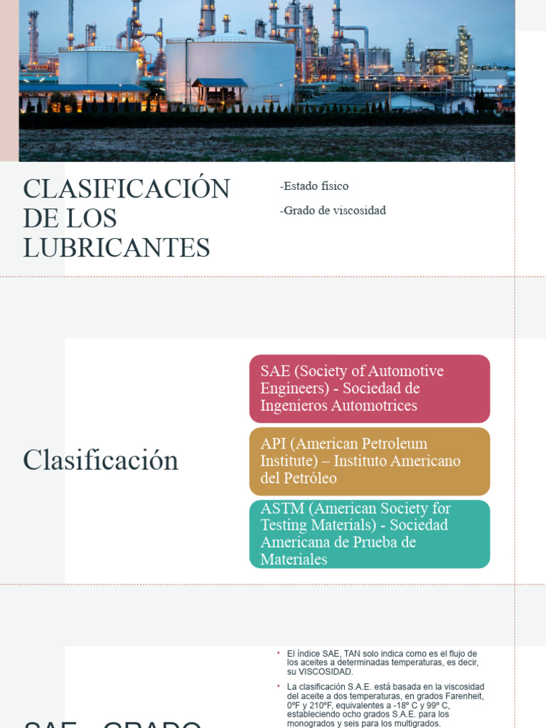 Clasificación de Los Lubricantes | PDF | Lubricante | Aceite de motor