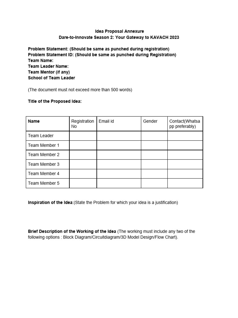 KAVACH 2023 Idea Proposal Template | PDF