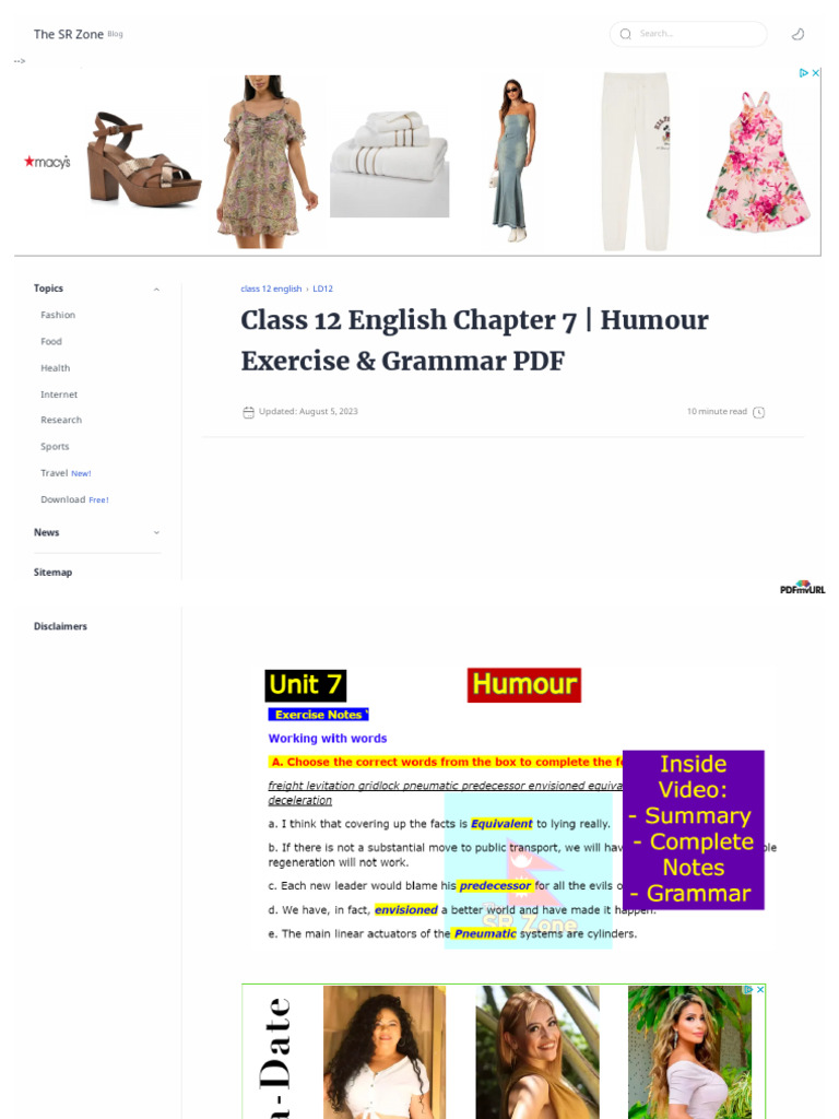 WWW TSZ Com NP 2021 08 Class-12-English-Book-Chapter-7-Humour HTML | Download Free PDF ...