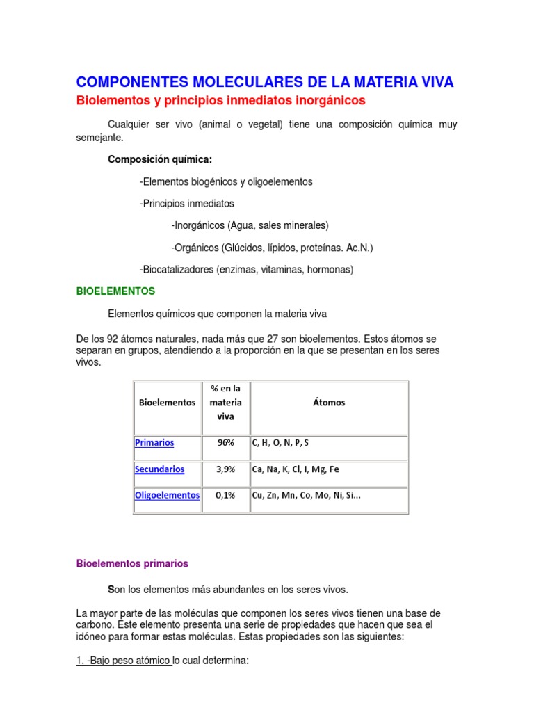 Componentes Moleculares de Los Seres Vivos | PDF | Lípido | Propiedades ...