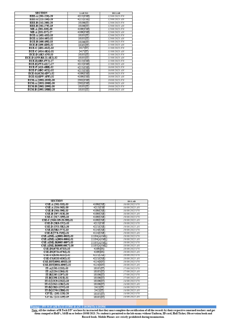 DS Lab External Schedule With Room Numbers | PDF DS Lab External Schedule With Room Numbers | PDF