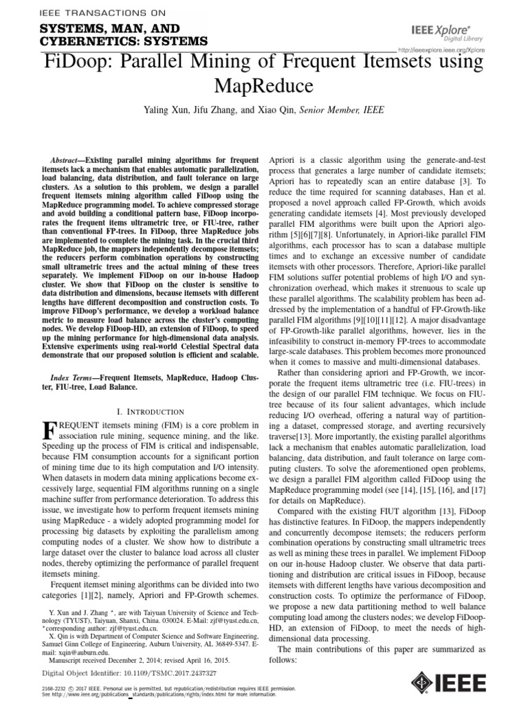 Parallel Mining of Frequent Itemsets Using | PDF | Map Reduce | Apache Hadoop