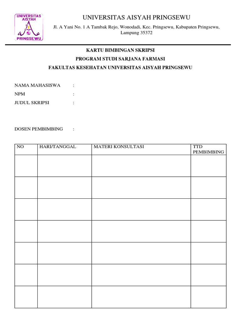 KARTU BIMBINGAN SKRIPSI | PDF