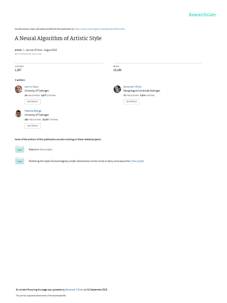 A Neural Style Transfer Algorithm Pdf Artificial Neural Network Deep Learning