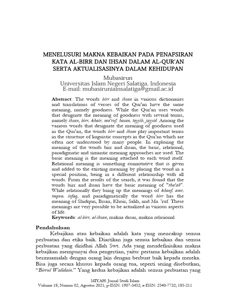 J. Makna Kebaikan Pada Penafsiran Al-Birr Dan Ihsan | PDF