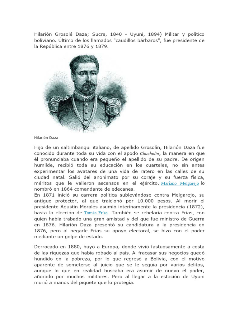Mariano Melgarejo: Hilarión Daza | PDF | Conflictos | América del Sur