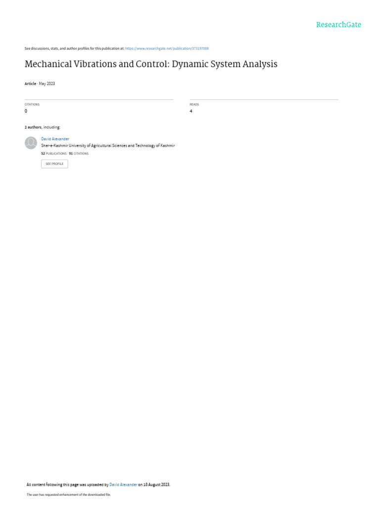 Mechanical Vibrations and Control: Dynamic System Analysis: Article | PDF | Resonance | Simulation