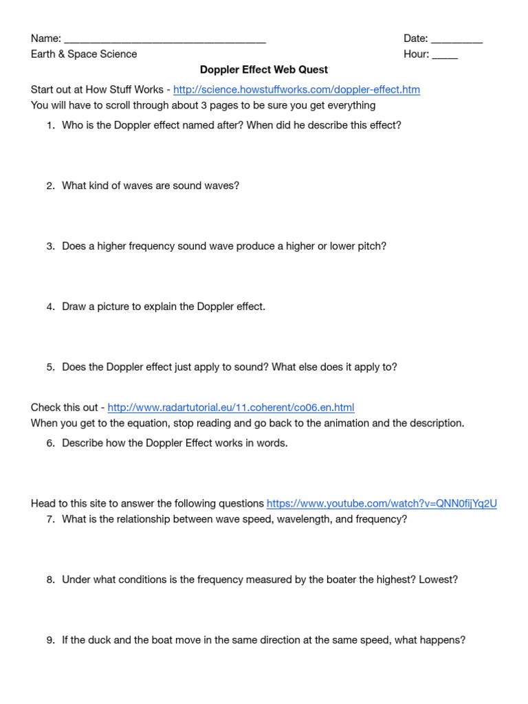Doppler Effect Web Quest Guide | PDF | Science & Mathematics