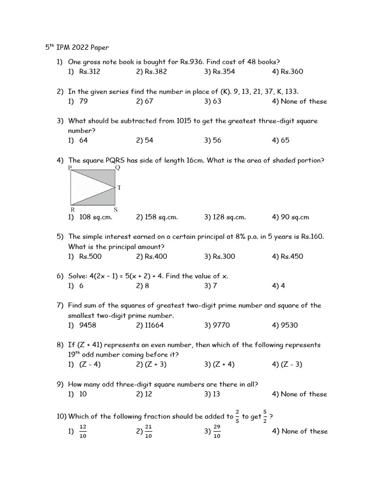5th IPM 2022 Paper | PDF | Arithmetic | Elementary Mathematics