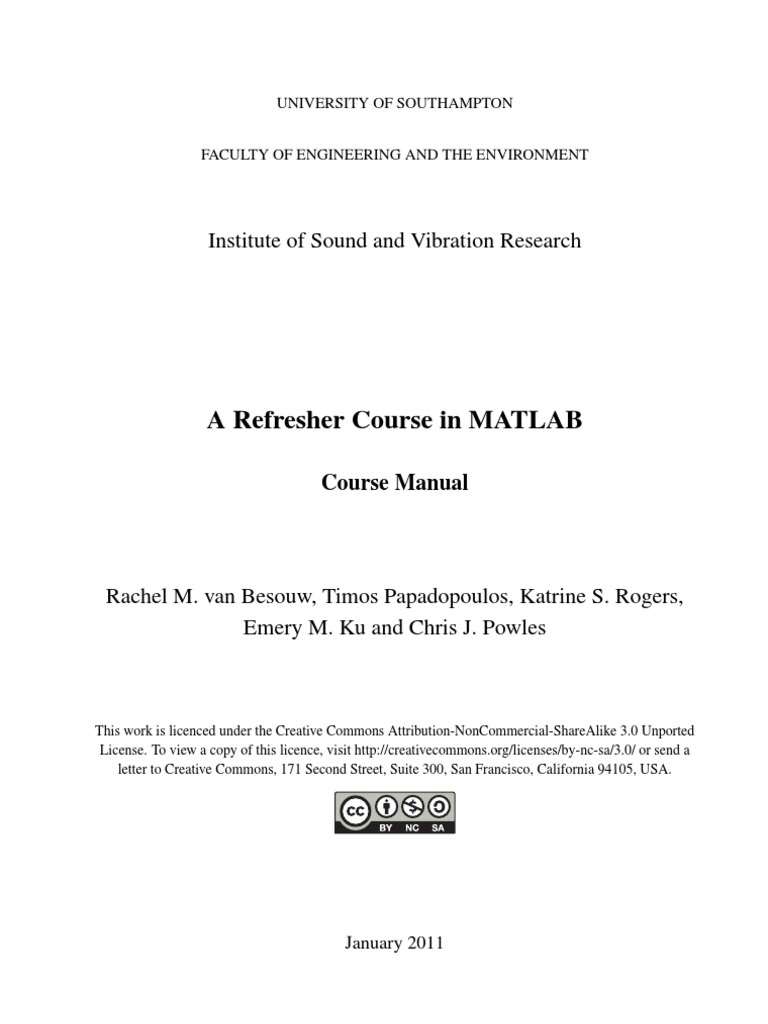 A Refresher Course in MATLAB: Institute of Sound and Vibration Research ...