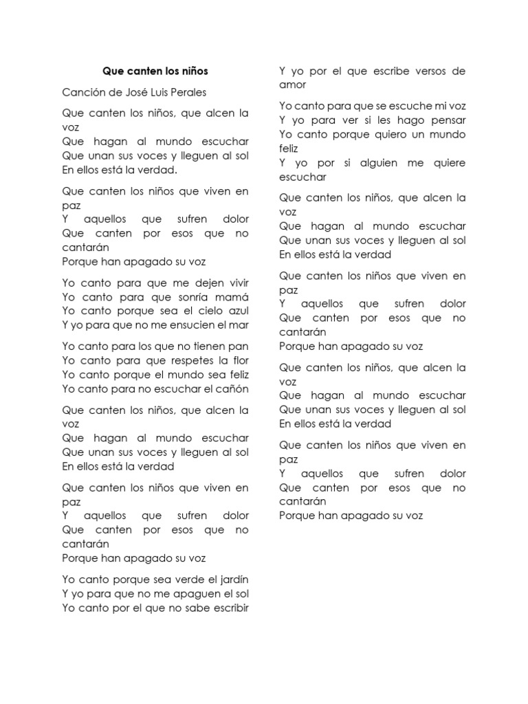 Canción Que Canten Los Niños | PDF