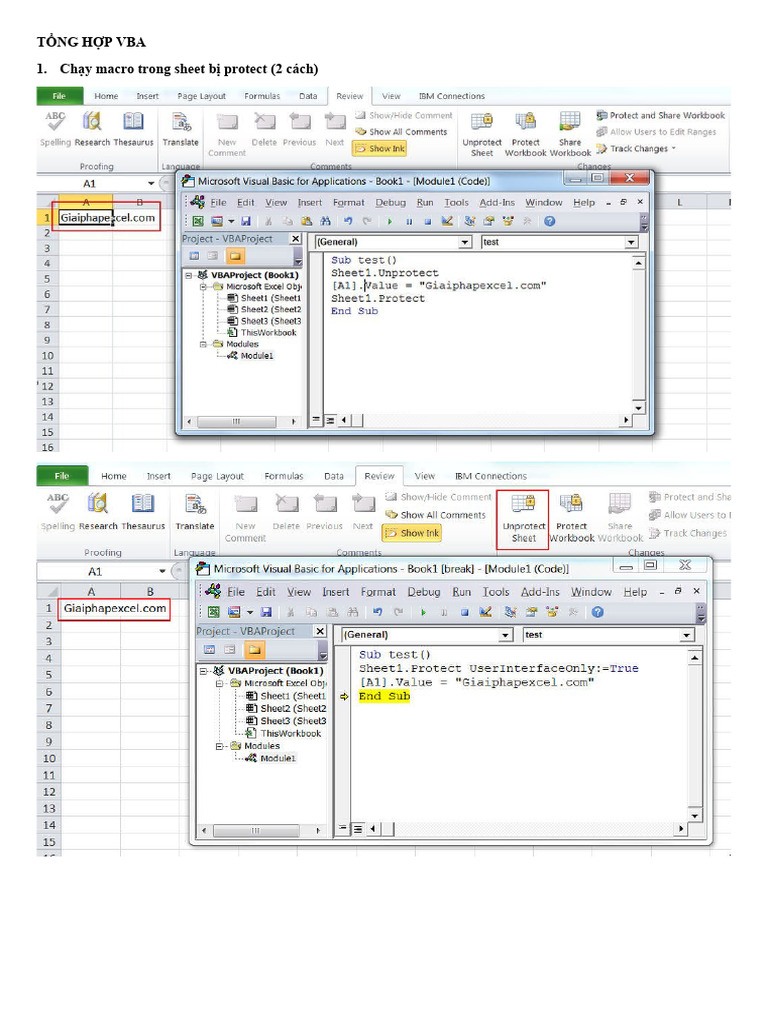 Tổng Hợp Vba 1. Chạy macro trong sheet bị protect (2 cách) | PDF