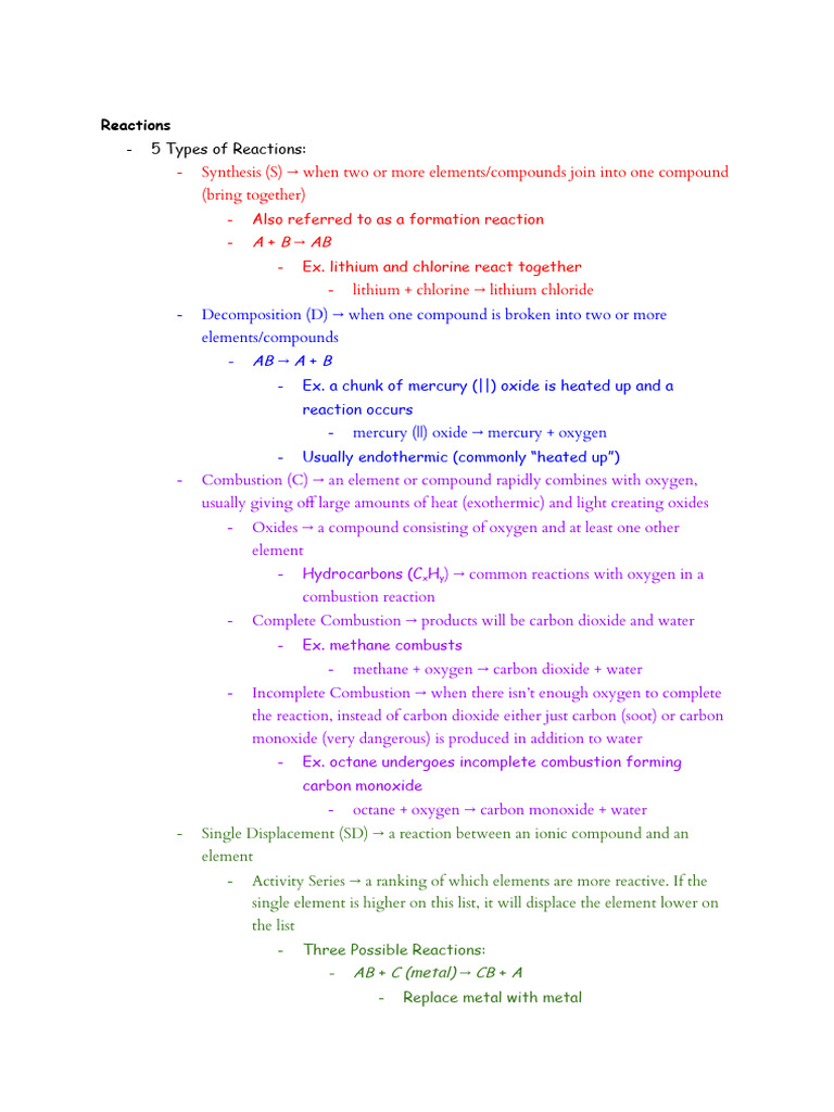 Test #3 Review Sheet | PDF | Combustion | Chemical Reactions