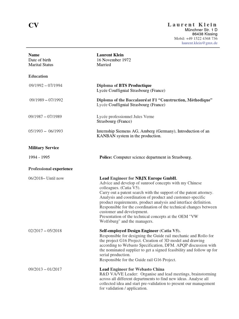 Laurent Klein: Engineering CV & Experience | PDF | Land Vehicles | Car
