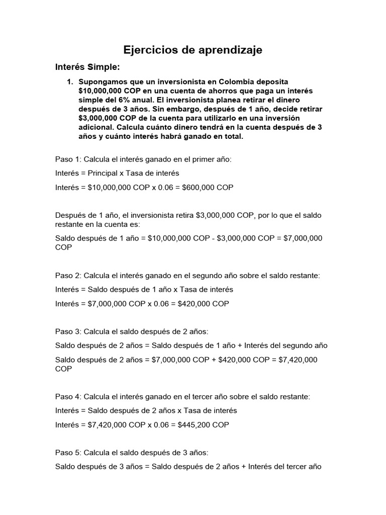 Ejercicios de Aprendizaje | PDF | Interés | Impuestos