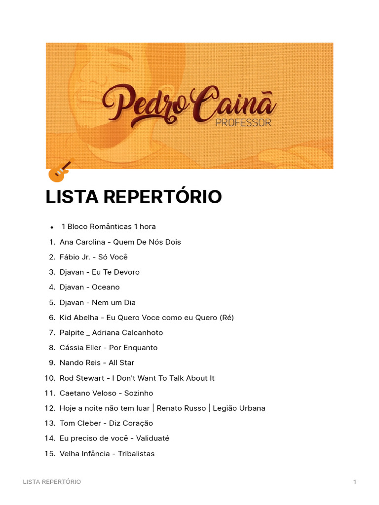 Repertório Musical: Românticas, Pop e Forró | PDF