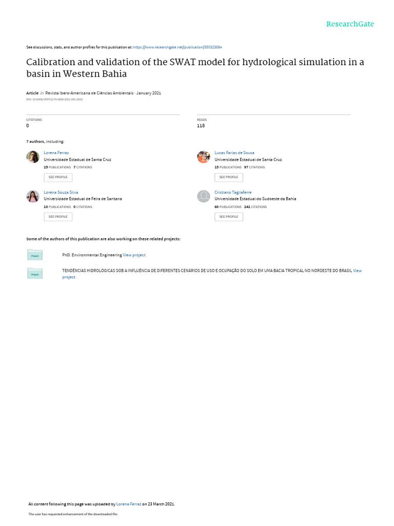Ferraz Et Al 2021 Calibration And Validation Of The Swat Model For Hydrological Pdf
