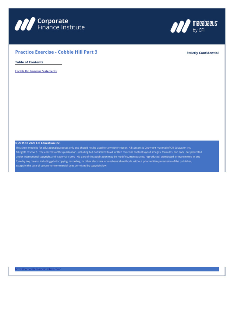 Practice Exercise - Cobble Hill Part 3 Cash Flow - Blank | PDF | Equity ...