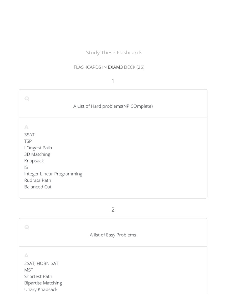 GeorgiaTech CS-6515: Graduate Algorithms: EXAM3 Flashcards by Daniel Conner - Brainscape | PDF ...
