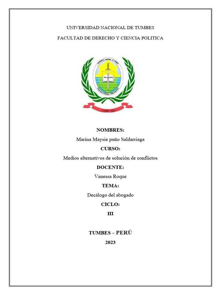 Analisis Del Decalogo Del Abogado-Marina Maysie Puño Saldarriaga | PDF ... Analisis Del Decalogo Del Abogado-Marina Maysie Puño Saldarriaga | PDF ...