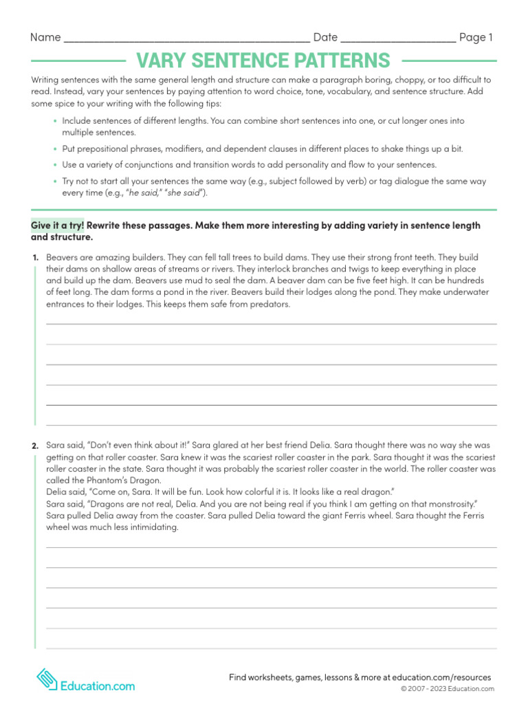 Varying Sentence Structure for Engagement | PDF | Sentence (Linguistics ...