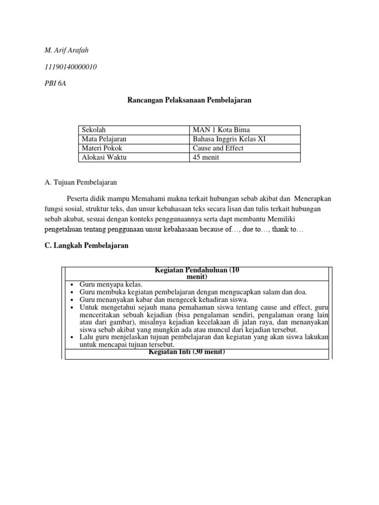 Final Test - RPP 1 Lembar - Lesson Planning - M. Arif Arafah | PDF