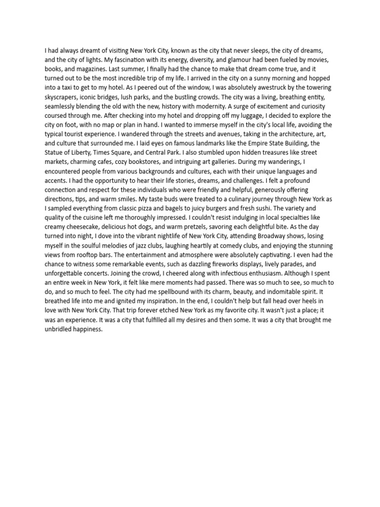 Descriptive Essay On A (The Trip That Made NEW YORK My Favorite City) | PDF