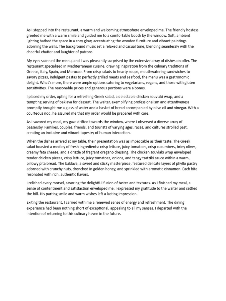 Descriptive Essay On A Restaurant | PDF | Foods | Eating Behaviors Of ...