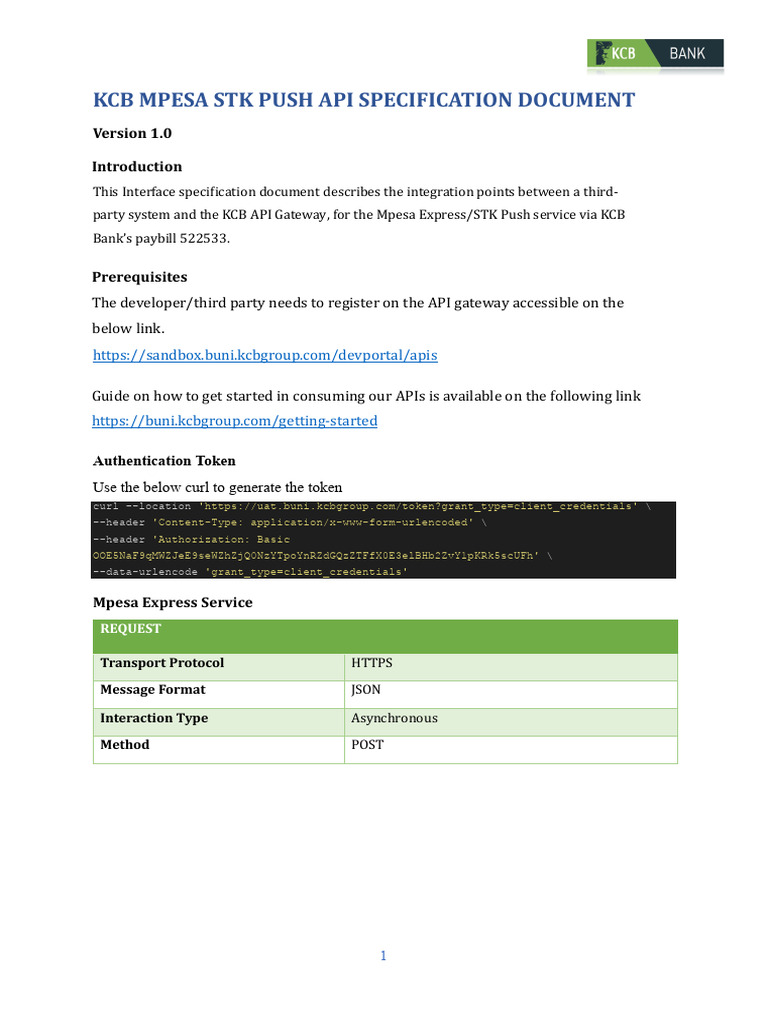 KCB Mpesa STK Push Api Specification Document | PDF | Computer ...