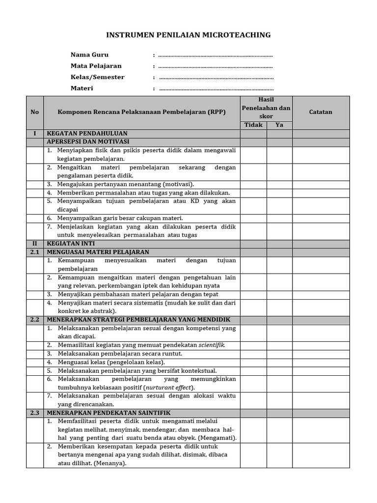 Instrumen Penilaian Microteaching | PDF