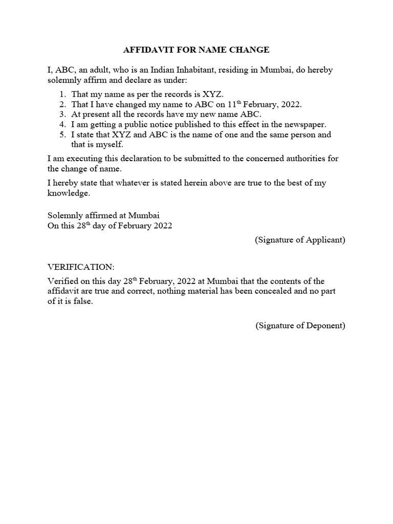 Name Change Affidavit Template | PDF