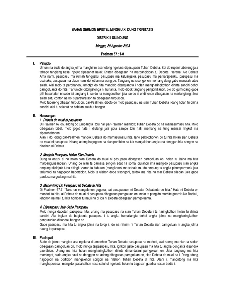 Bahan Sermon Epistel Minggu Xi Dung Trinitatis | PDF