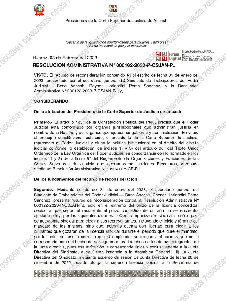Resolucion Administrativa-000162-2023-P-Csjan | Descargar gratis PDF | Sindicato | Judicaturas