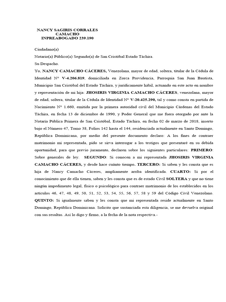 Carta de Solteria Jhosiris. | PDF