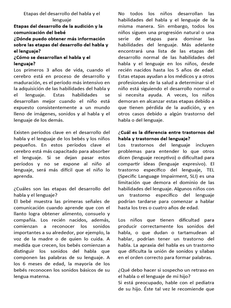 Etapas Del Desarrollo Del Habla y El Lenguaje | PDF | Espectro autista ...