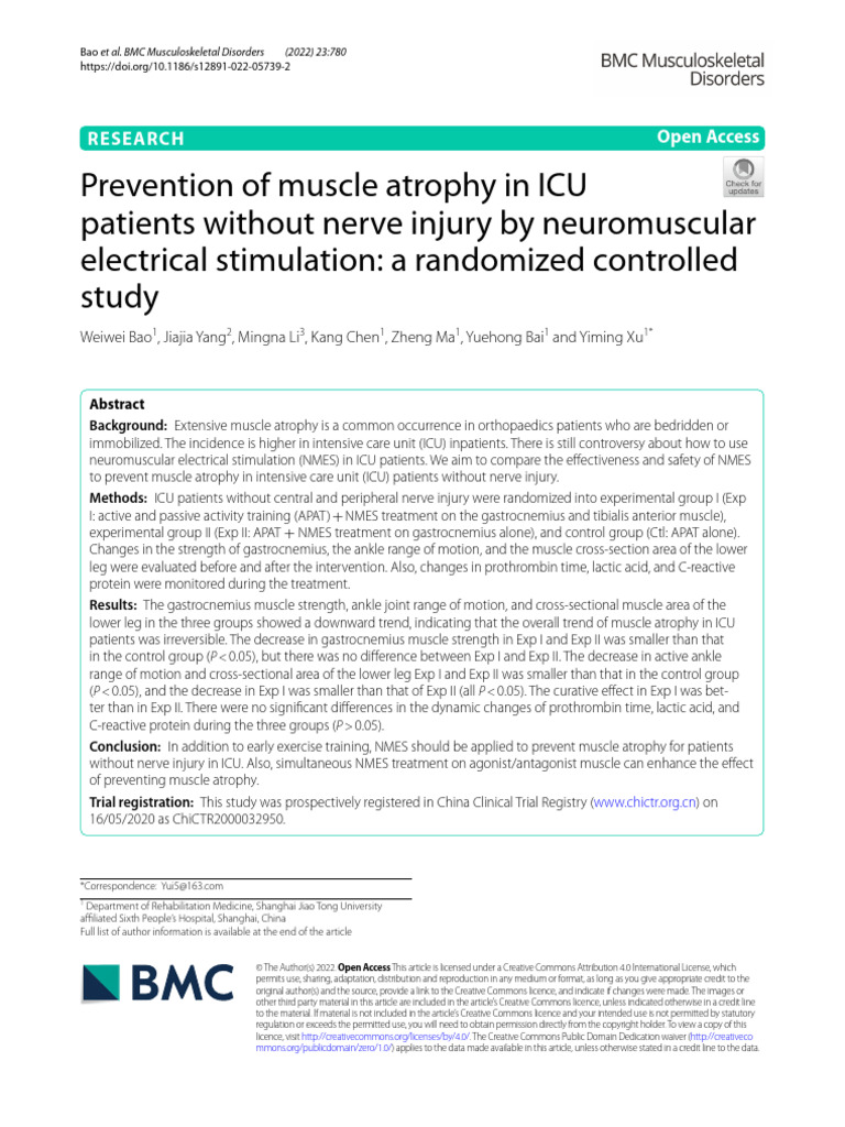 Prevention of Muscle Atrophy in ICU | PDF | Intensive Care Unit ...